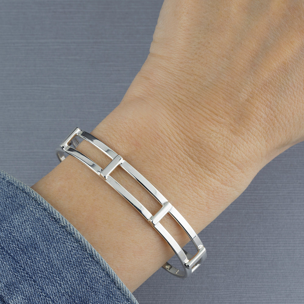 Sterling Silver Rectangle Cuff Bracelet - Reveka Rose