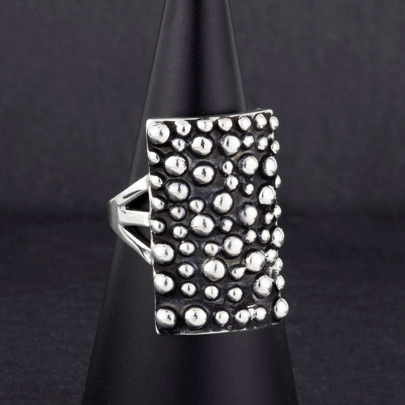 Hammered Silver Open Front Wide Band Ring - Reveka Rose