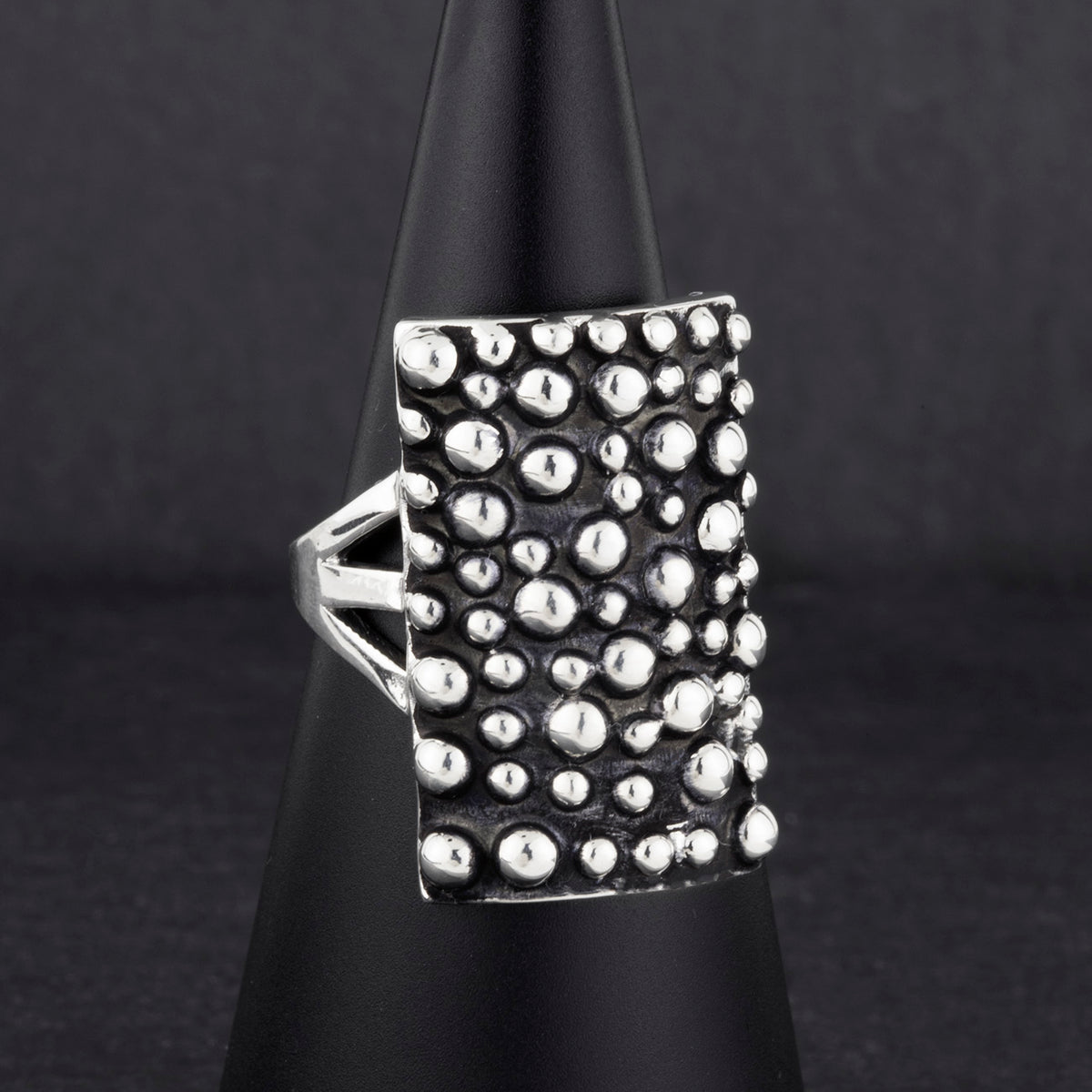 Rectangular Vintage Taxco Silver Dotted Ring - Reveka Rose