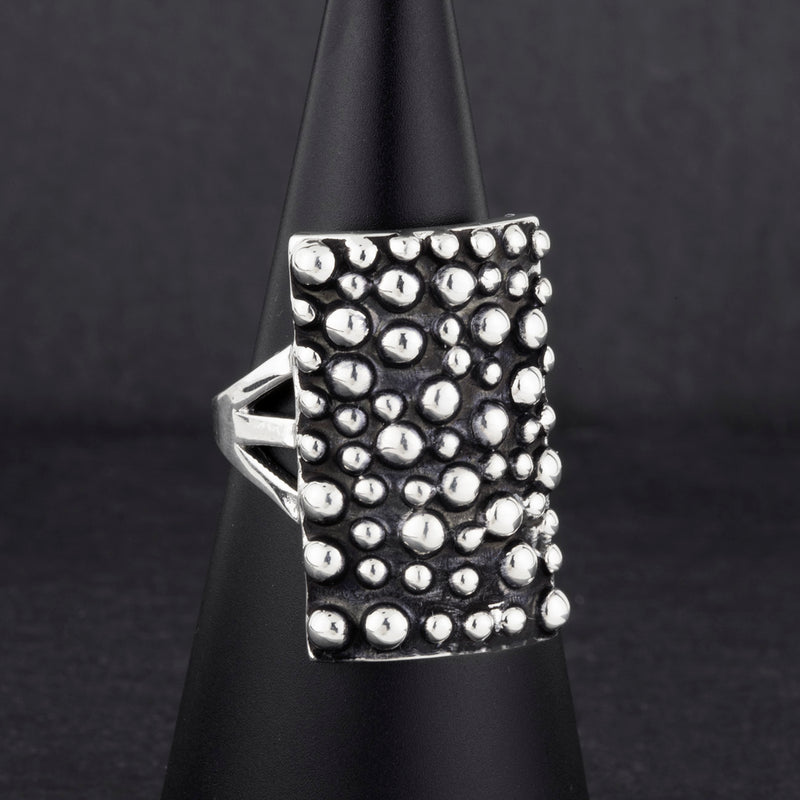 Rectangular Vintage Taxco Silver Dotted Ring - Reveka Rose