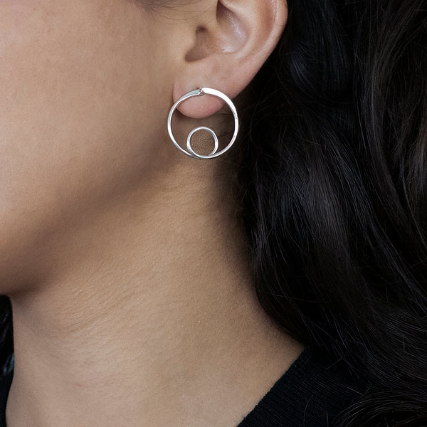 Orbit Drop Large Sterling Silver Stud Earrings - Reveka Rose