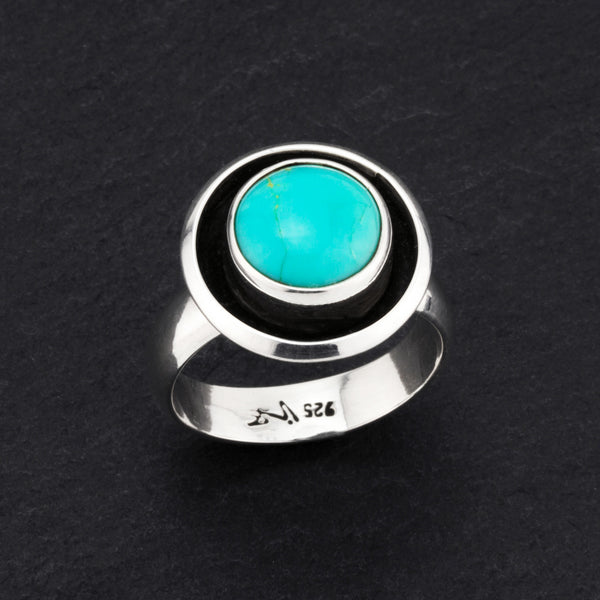 Turquoise Sterling Silver Button Ring - Reveka Rose